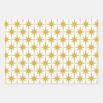 Retro Midcentury Modern Starbursts Mustard White Wrapping Paper Sheets ...