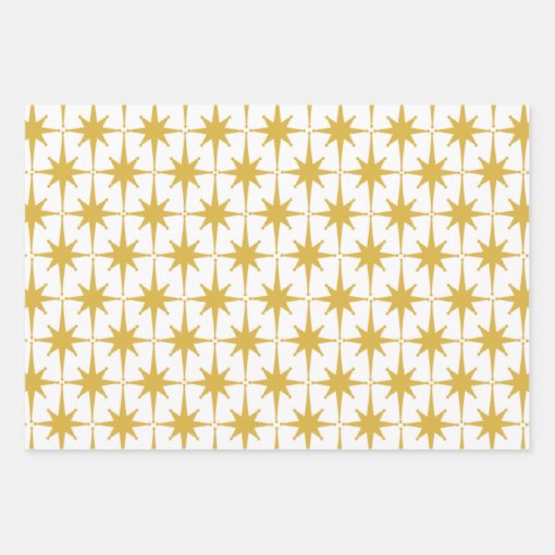 Retro Midcentury Modern Starbursts Mustard White Wrapping Paper Sheets ...