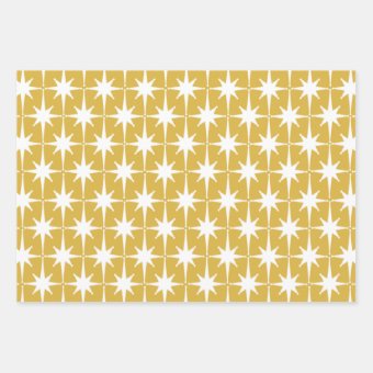 Retro Midcentury Modern Starbursts Mustard White Wrapping Paper Sheets ...