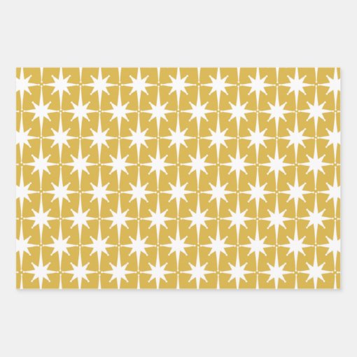 Retro Midcentury Modern Starbursts Mustard White Wrapping Paper Sheets ...