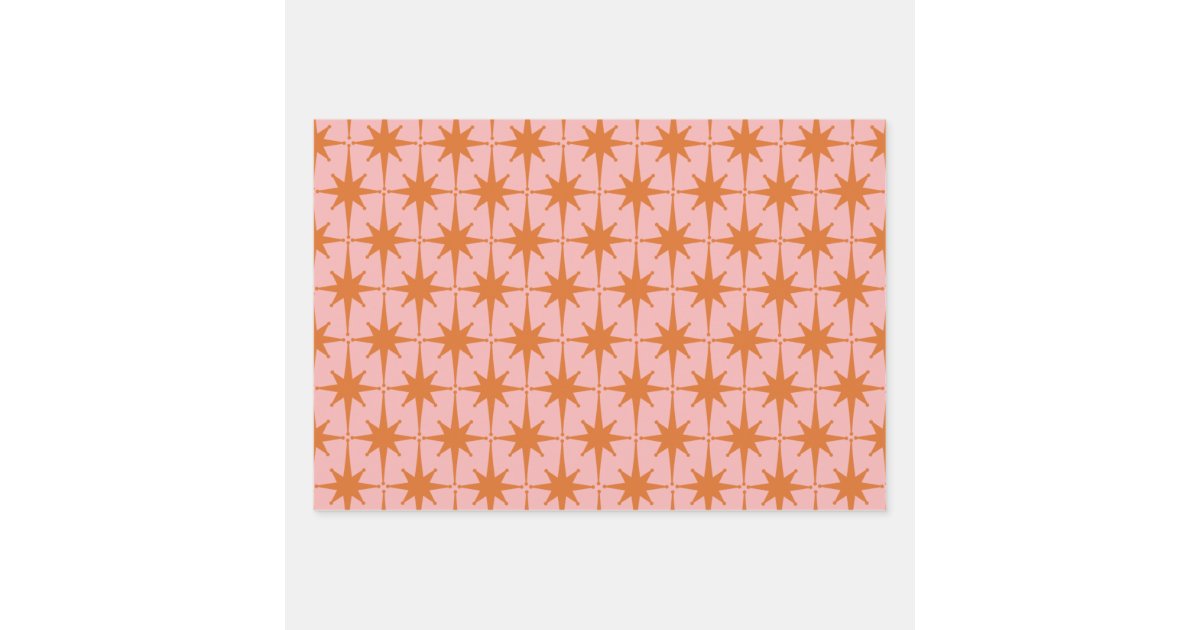 Retro Midcentury Starbursts Pattern Pink & Orange Wrapping Paper Sheets | Zazzle