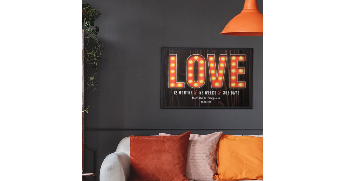 Retro Milestone 1st Anniversary Personalized Love Poster | Zazzle
