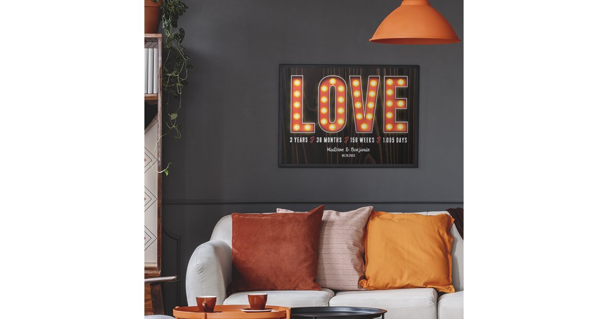 Retro Milestone 3rd Anniversary Personalized Love Poster | Zazzle