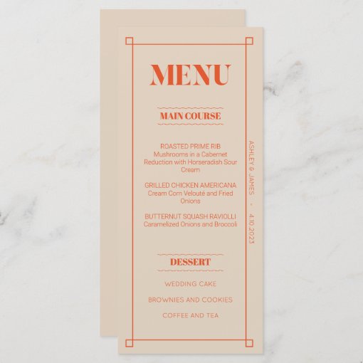 Retro Minimalist Custom Flat Menu Card | Zazzle