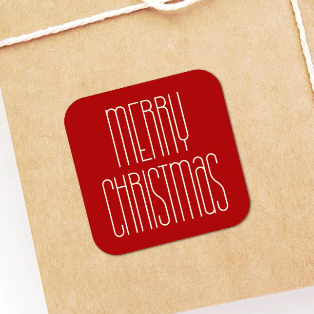Retro Minimalist Merry Christmas Red Square Sticker | Zazzle