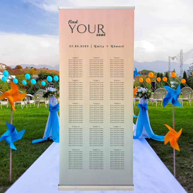 Retro Minimalist Wedding Seating Chart Retractable Banner | Zazzle