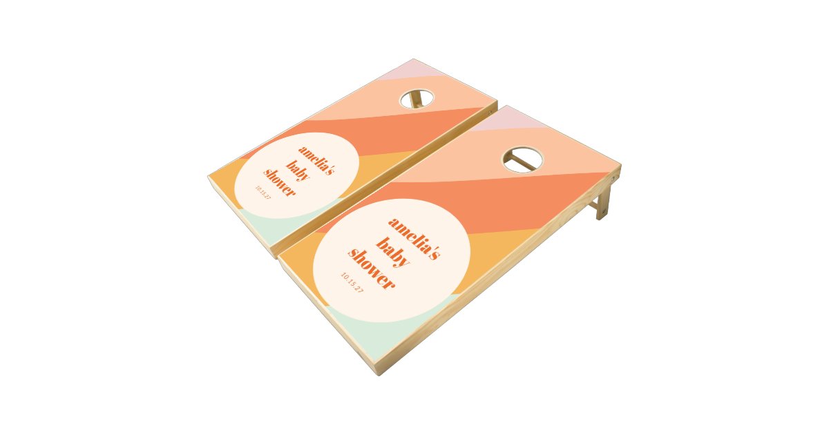 Retro Mint Orange Boho Stripes Custom Baby Shower Cornhole Set | Zazzle