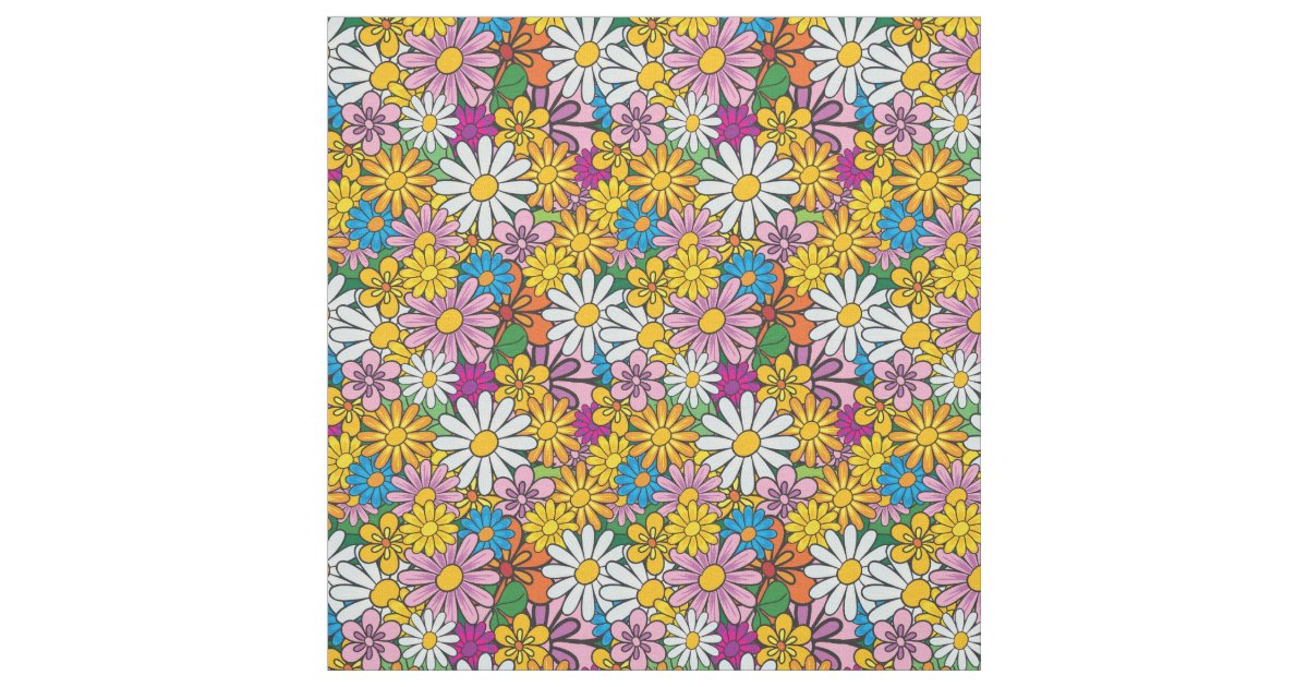 Retro Mod Flowers Fabric | Zazzle