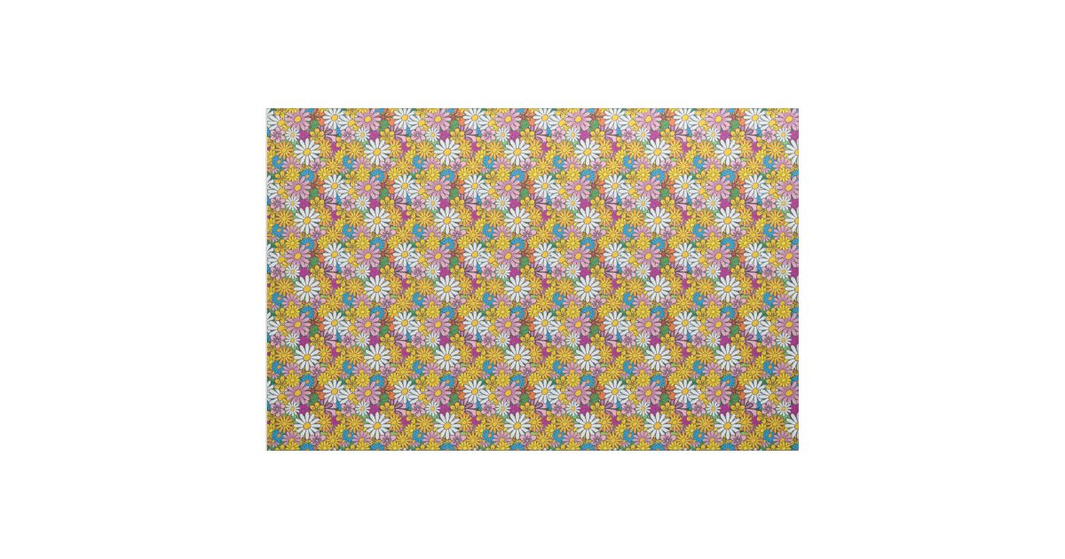 Retro Mod Flowers Fabric | Zazzle