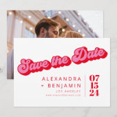 Retro Mod Groovy Bold Pink Red Photo Save The Date | Zazzle