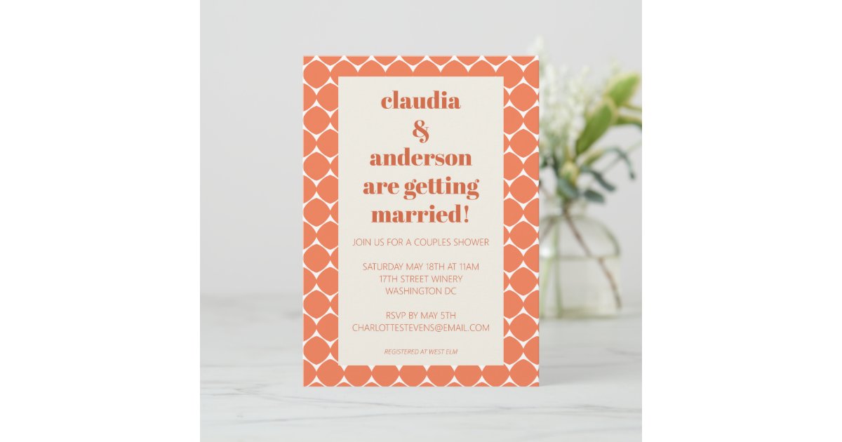 Retro Mod Orange Geometric Shapes Couples Shower Invitation | Zazzle