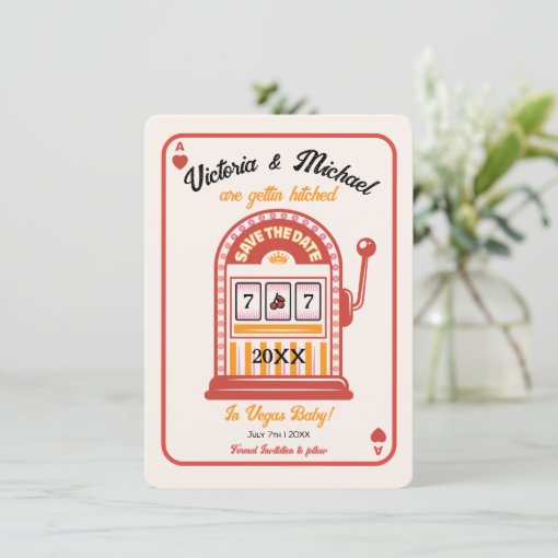 Retro Mod Save the Date Slot Machine Wedding Invitation | Zazzle