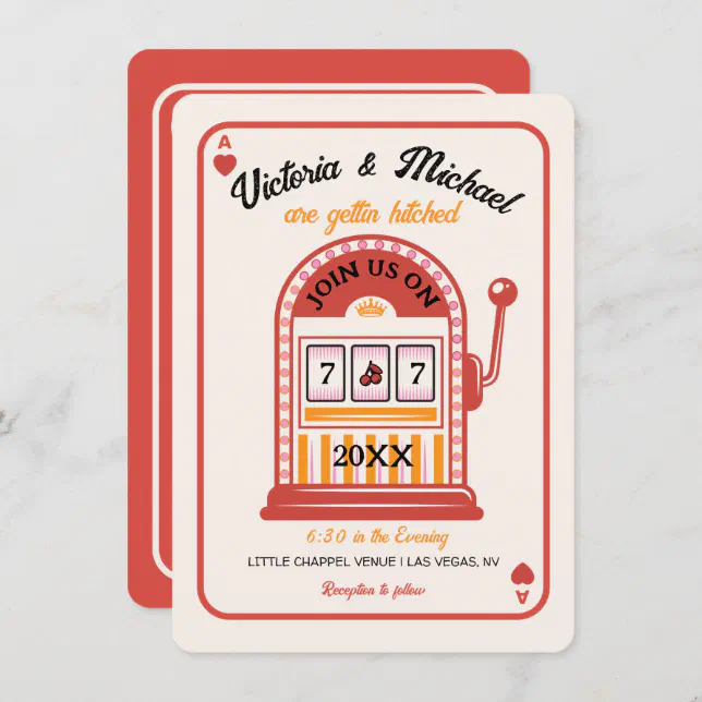 Retro Mod Slot Machine Wedding Invitation | Zazzle