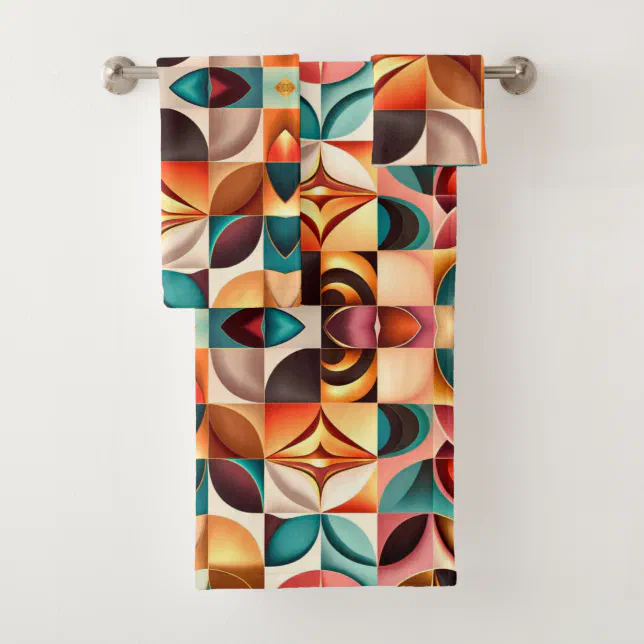 Retro Modern Abstract Squares Collection Bath Towel Set | Zazzle
