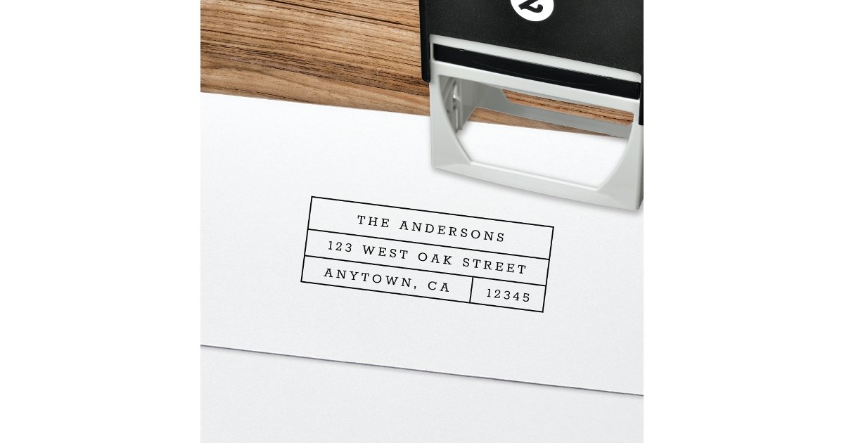 Retro Modern Boxed Info Return Address Self-inking Stamp | Zazzle