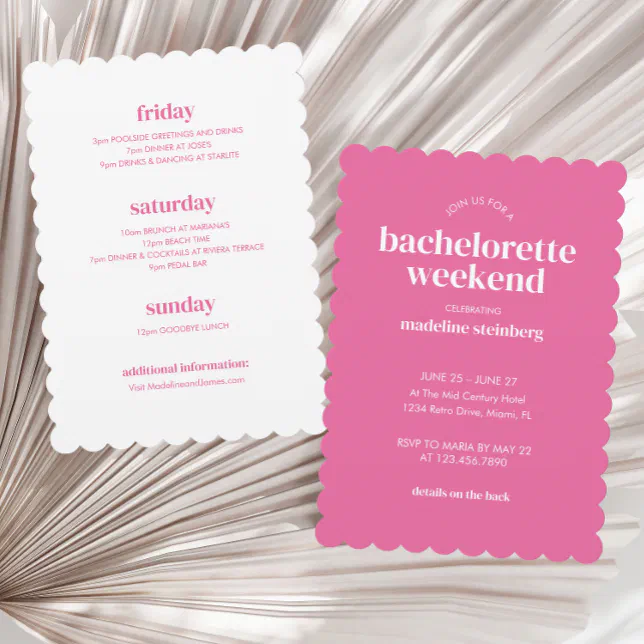 Retro Modern Bright Pink Girly Bachelorette Invitation | Zazzle