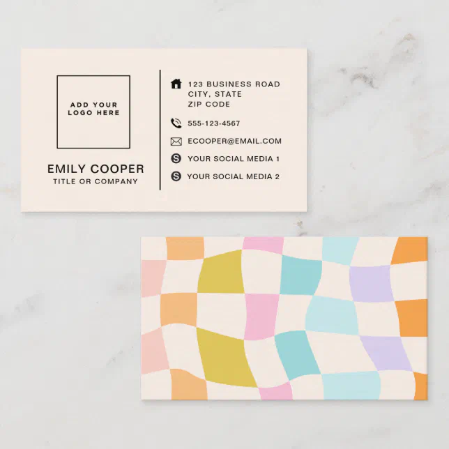 Retro Modern Checker Checkerboard Logo Custom Business Card | Zazzle