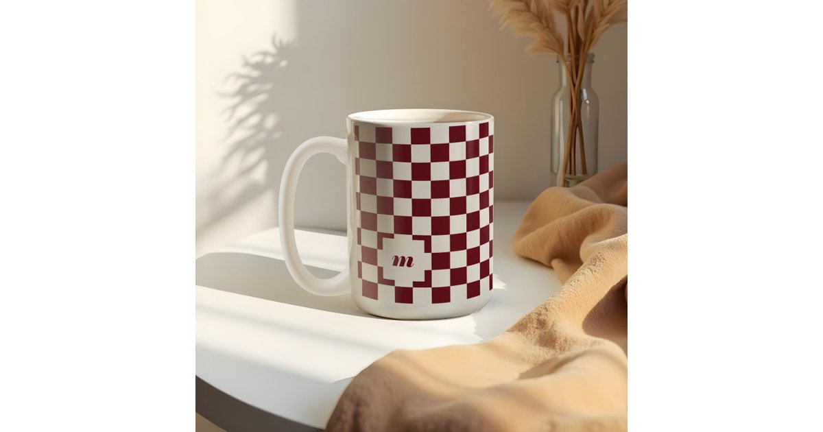 Retro Modern Chequered Pattern Custom Monogram Coffee Mug | Zazzle