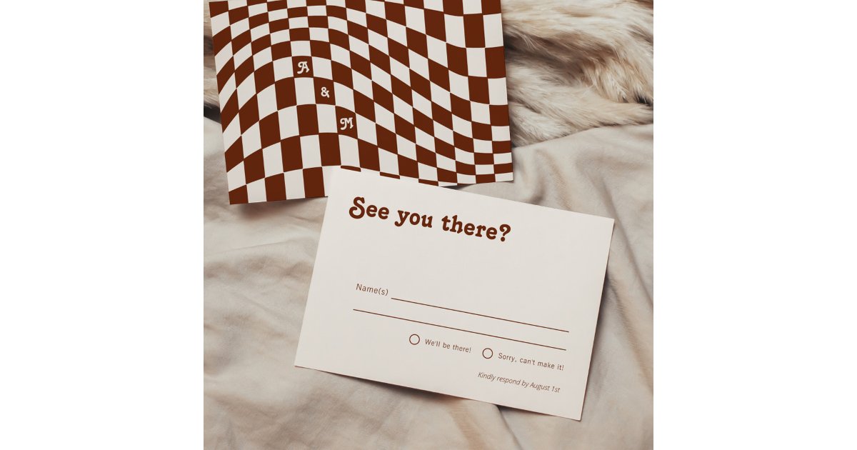 Retro Modern Chic Terracotta Checker RSVP Enclosure Card | Zazzle