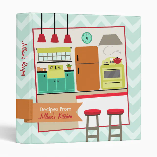 Retro Modern Colorful Kitchen Recipe Binder | Zazzle