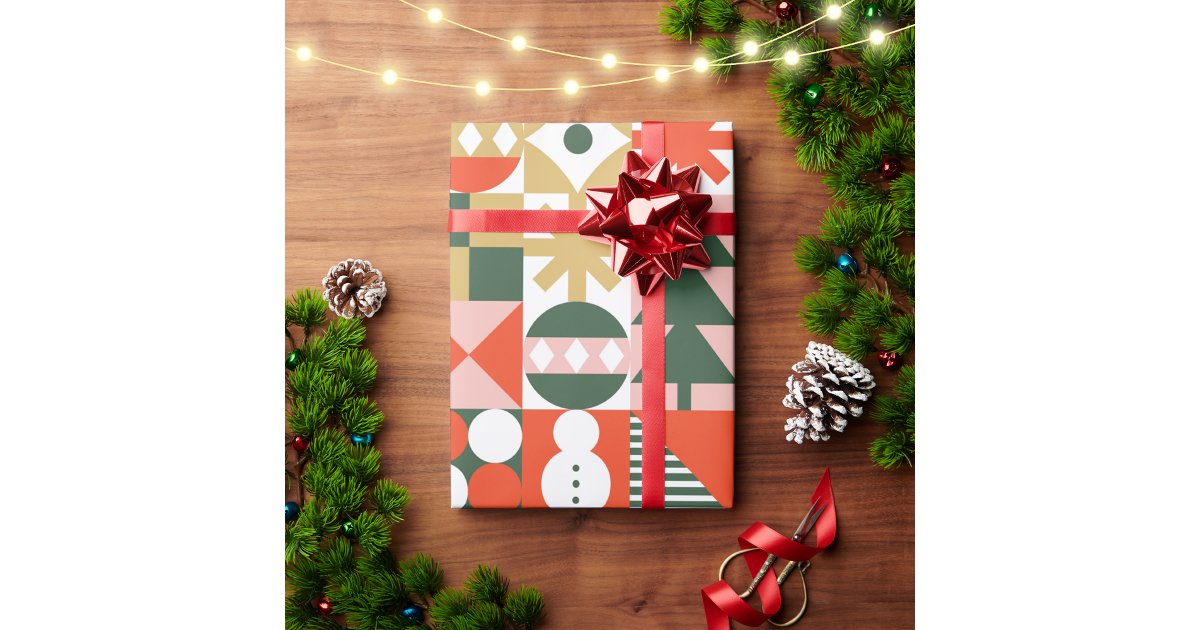 Retro Modern Colorful Scandinavian Christmas Wrapping Paper | Zazzle