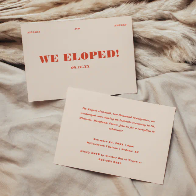Retro Modern Elopement Wedding Reception Invitation | Zazzle