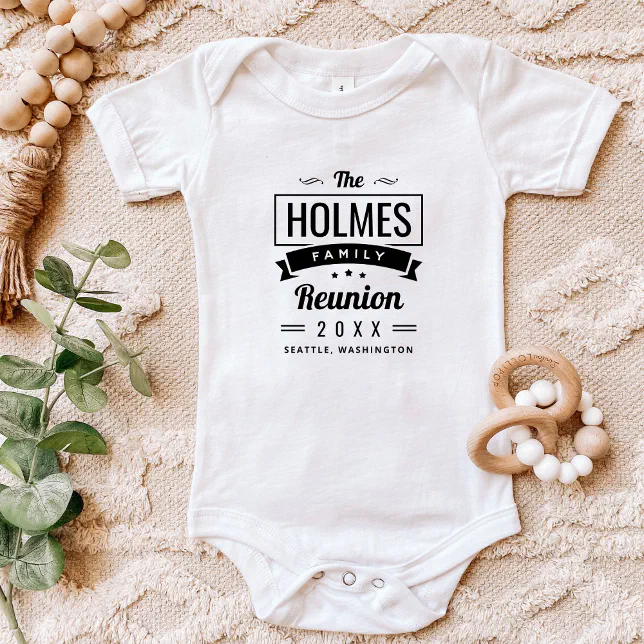 Retro Modern Family Reunion Logo Baby Bodysuit | Zazzle