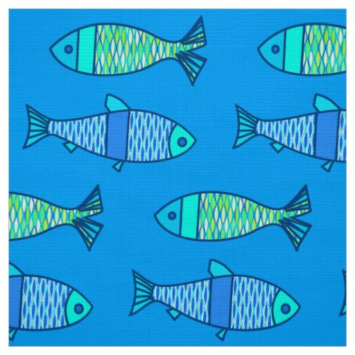 Retro Modern Fish, Turquoise and Cerulean Blue Fabric | Zazzle