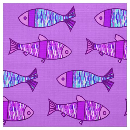 Retro Modern Fish, Turquoise and Cerulean Blue Fabric | Zazzle