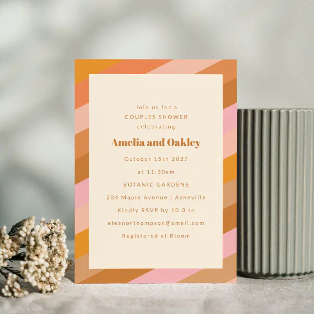 Retro Modern Geometric Pink Orange Couples Shower Invitation | Zazzle