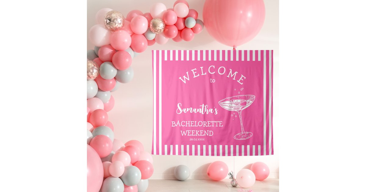Retro Modern hot pink Bachelorette Party Backdrop | Zazzle