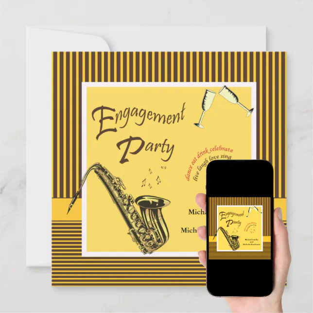 Retro Modern Jazz Engagement Party Invitation | Zazzle