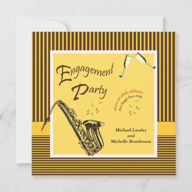 Retro Modern Jazz Engagement Party Invitation | Zazzle