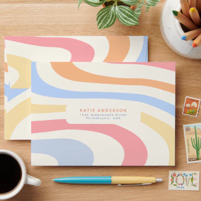 Retro Modern Minimalist Pastel Summer Wedding Envelope | Zazzle