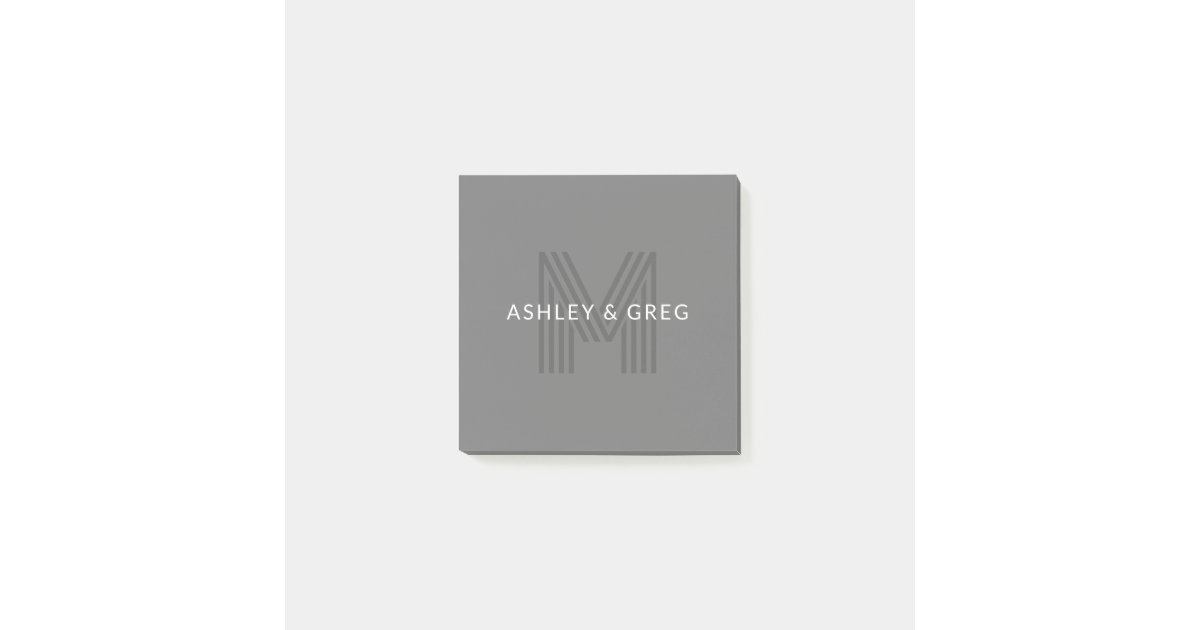 Retro Modern Name/s Editable Monogram Gray Post-it Notes | Zazzle