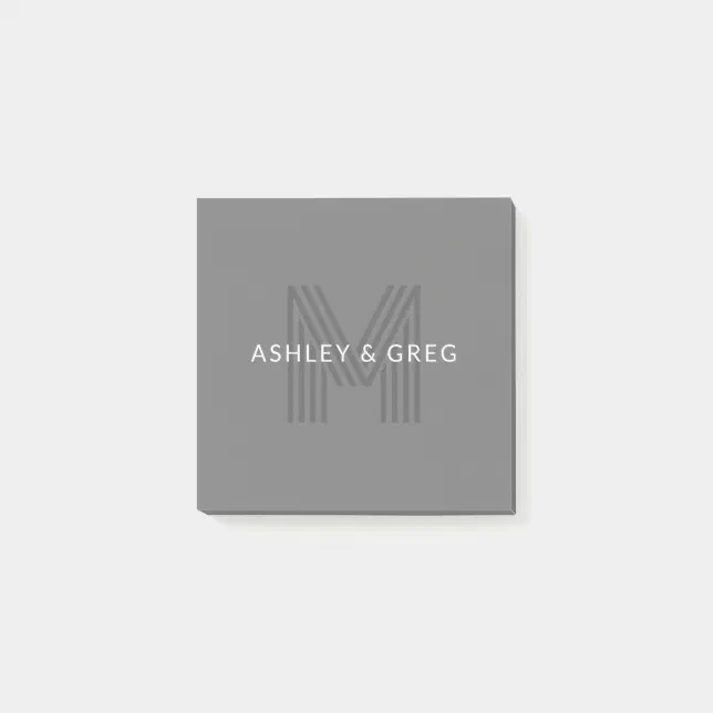 Retro Modern Name/s Editable Monogram Gray Post-it Notes | Zazzle