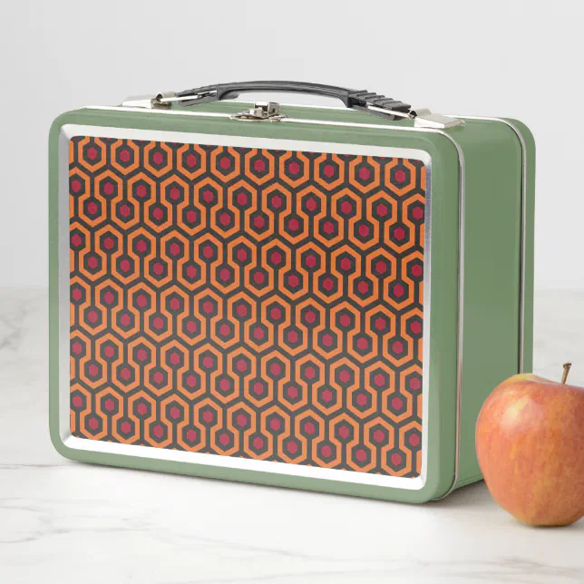 Retro Modern Orange Red Brown Hexagon Pattern Metal Lunch Box | Zazzle