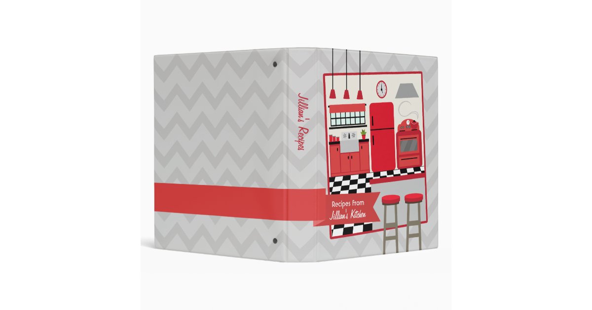 Retro Modern Red Kitchen Recipe Binder | Zazzle