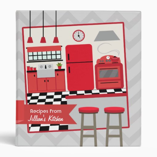 Retro Modern Red Kitchen Recipe Binder | Zazzle
