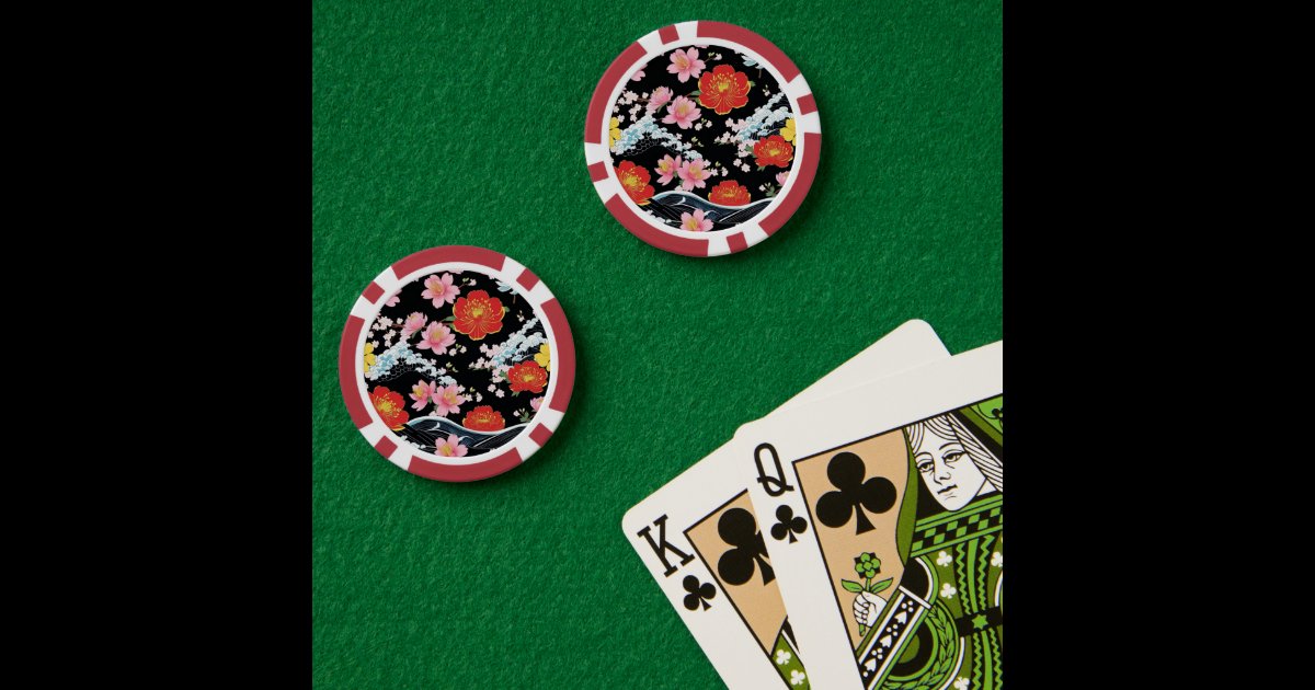 Retro Modern Seigaiha Sakura Flowers Japan party Poker Chips | Zazzle