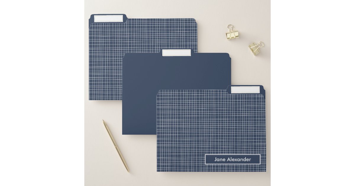 Retro Modern Woven Line Pattern Blue and White File Folder | Zazzle