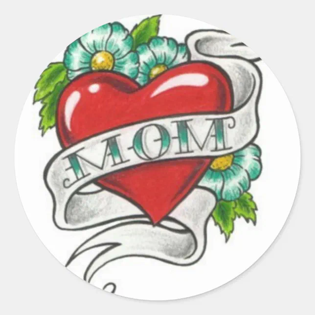 Retro Mom Tattoo Classic Round Sticker | Zazzle