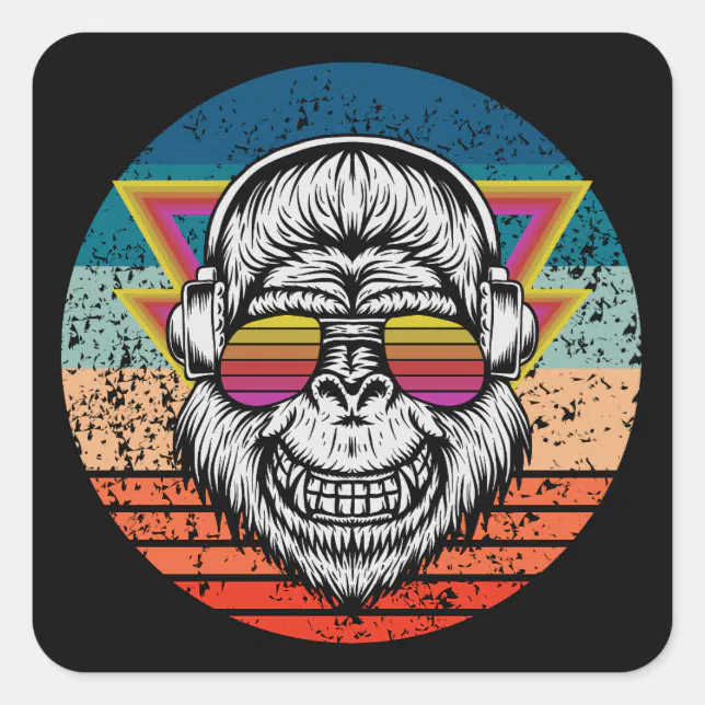 Retro monkey square sticker | Zazzle