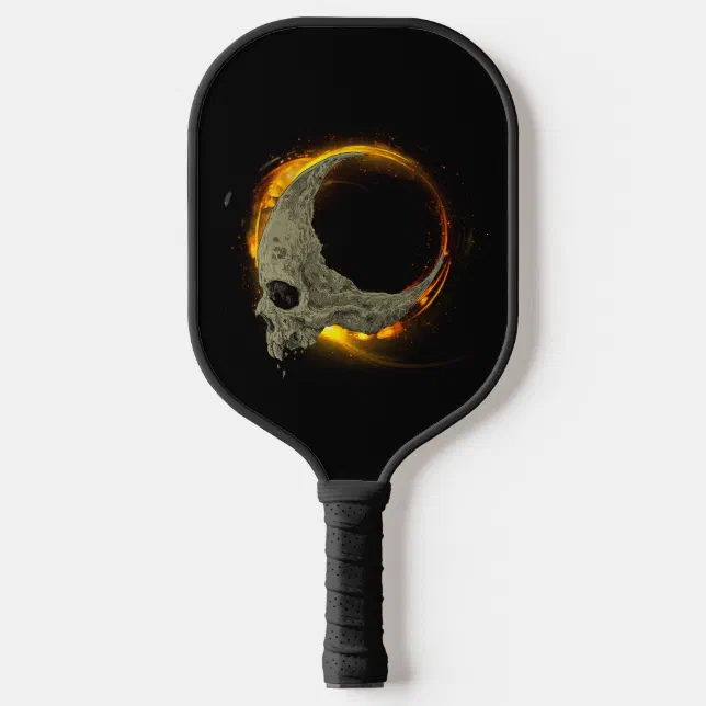 Retro moon Dead Burning Skull in Fire Pickleball Paddle | Zazzle