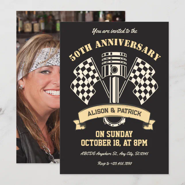 Retro motorcycle mechanic wedding anniversary invitation | Zazzle