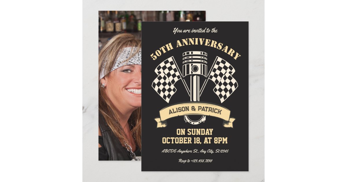 Retro motorcycle mechanic wedding anniversary invitation | Zazzle