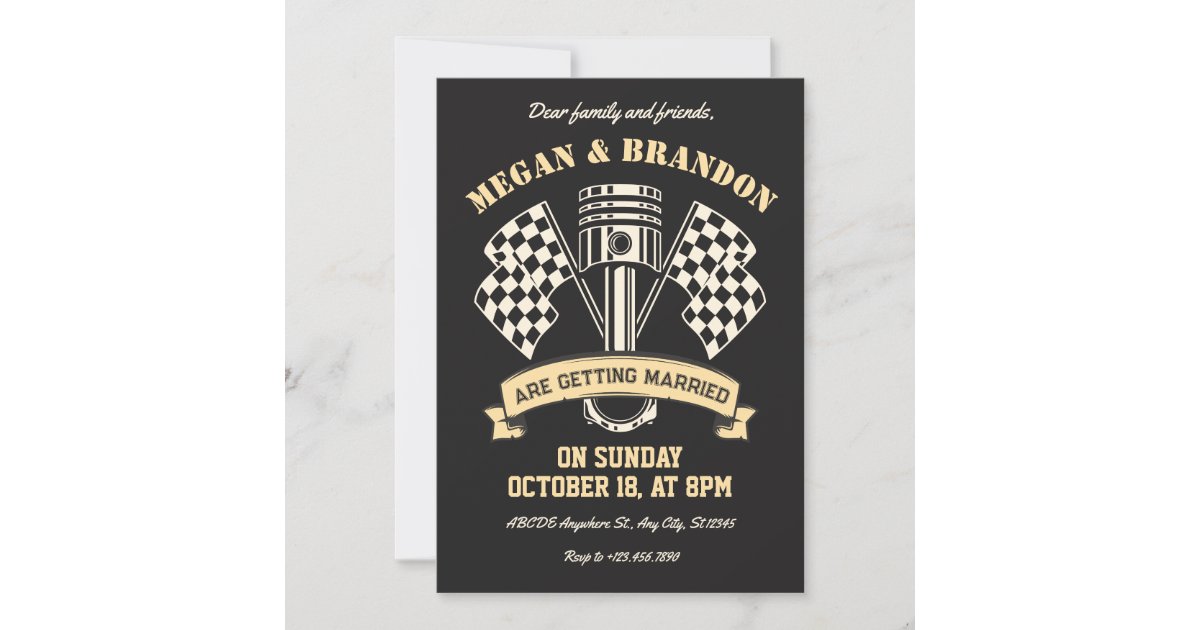 Retro motorcycle racing mechanic machine wedding invitation | Zazzle
