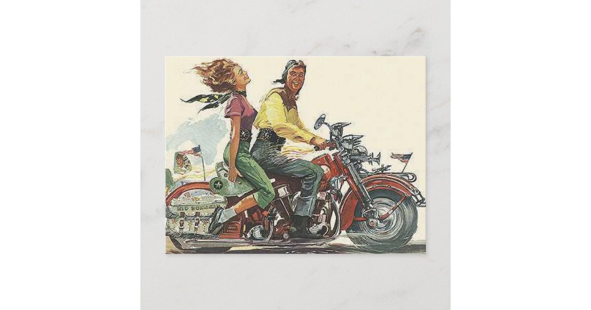 Retro Motorcycle Ride, Vintage Style Bikers Postcard | Zazzle