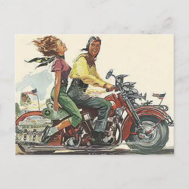 Retro Motorcycle Ride, Vintage Style Bikers Postcard | Zazzle