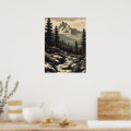 Retro Mountain Landscape Illustration Poster | Zazzle